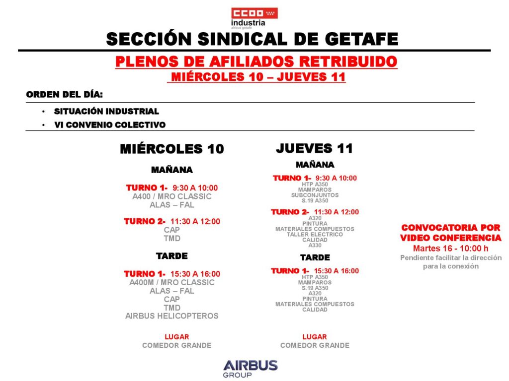 Pleno afiliados y afiliadas por turnos 10 y 11 marzo 2021. - Airbus